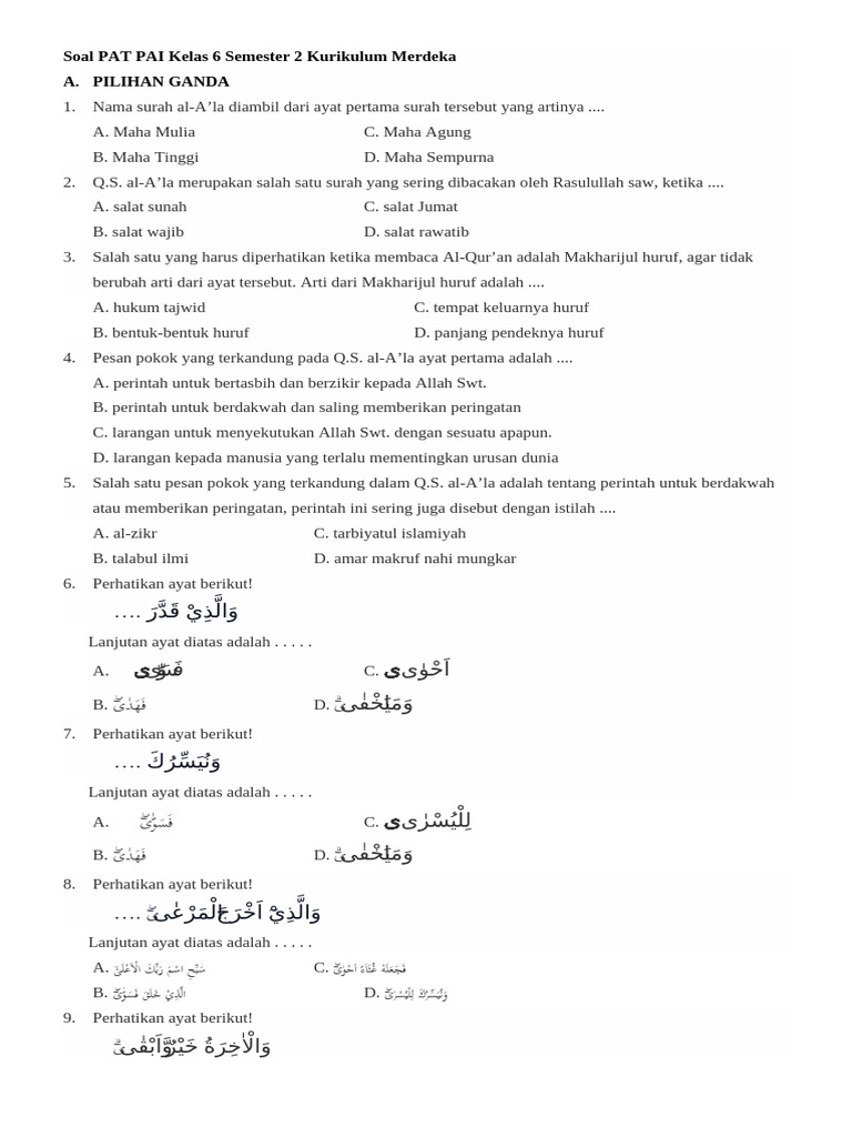 Soal Pat Kels 6 Semester 2 | PDF