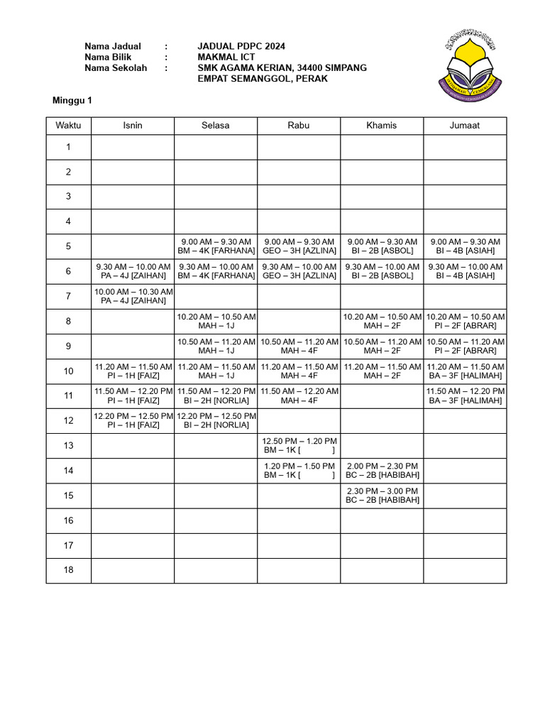 Jadual Makmal Ict Julai 2024 | PDF