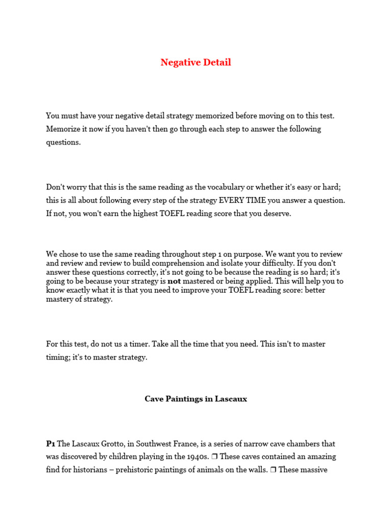Mastering Negative Detail Strategy for TOEFL | PDF | Paintings