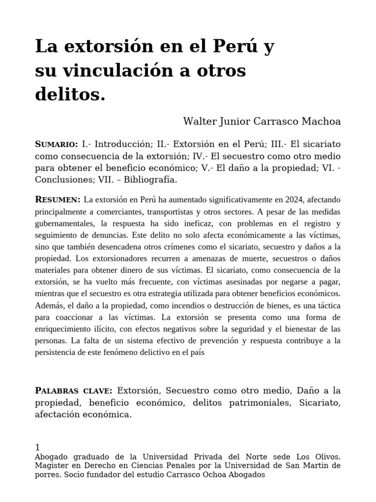 Extorsión en Perú: Consecuencias y Delitos | PDF | Extorsión | Secuestro