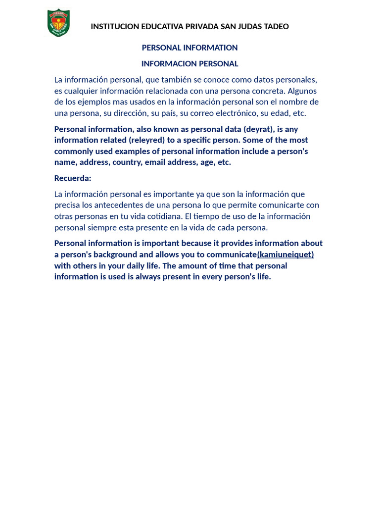 Importancia de la Información Personal | PDF