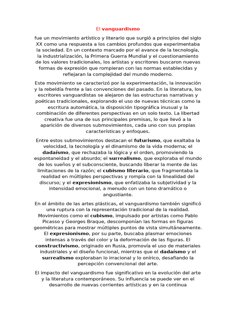 El Vanguardismo Tema | PDF | Vanguardia | Expresionismo