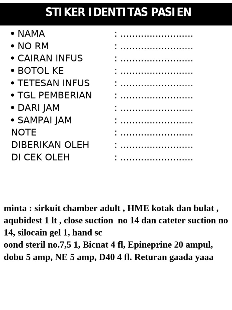 STIKER Id Pasien | PDF