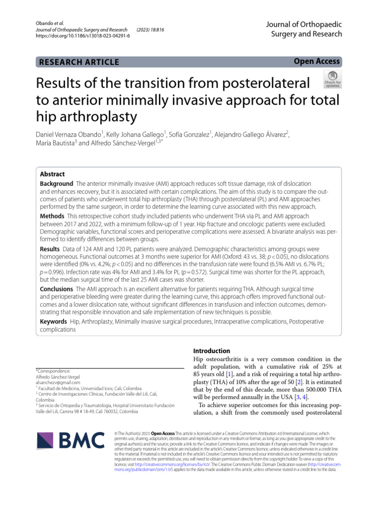 Results of The Transition From Posterolateral To Anterior Minimally ...