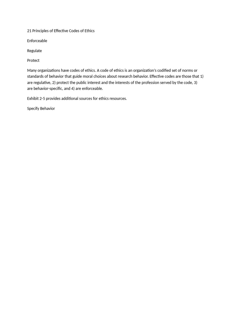 21 Principles of Effective Codes of Ethics | PDF