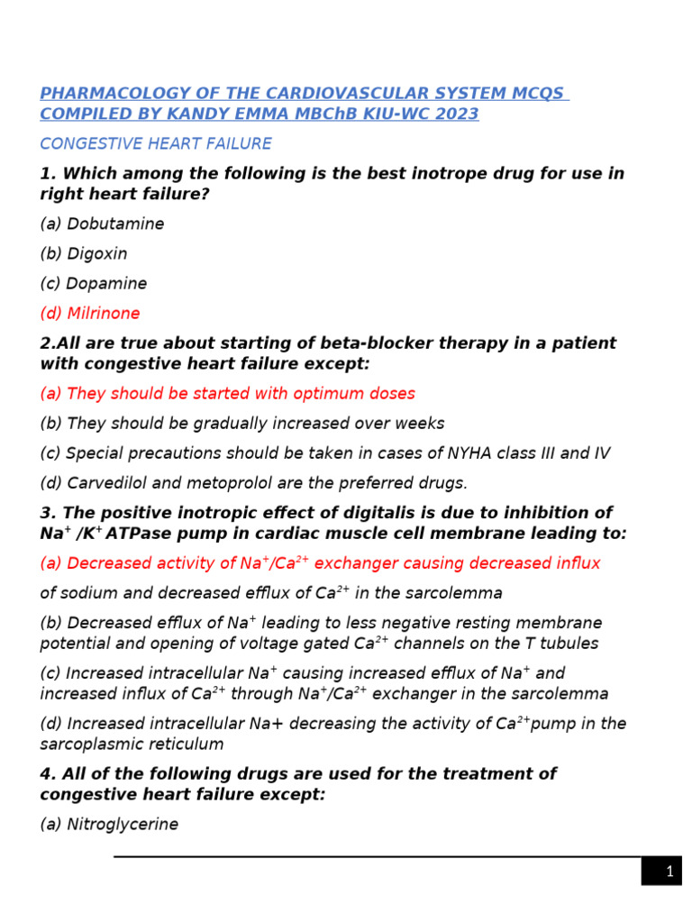 Cardiovascular Pharmacology MCQs | PDF | Cholesterol | High Density ...
