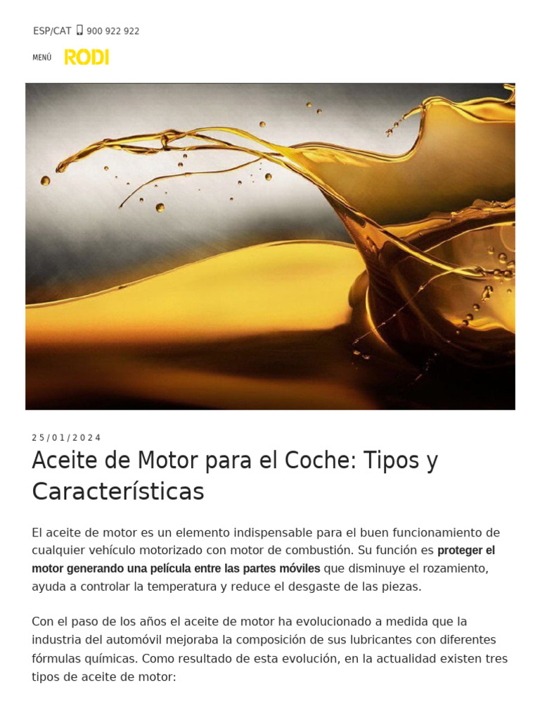 Aceite de Motor para El Coche - Tipos y Características.. | PDF ...