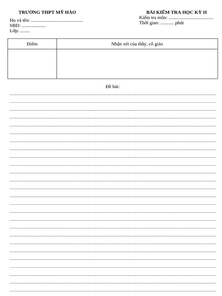 Mau Giay Thi A4 | PDF