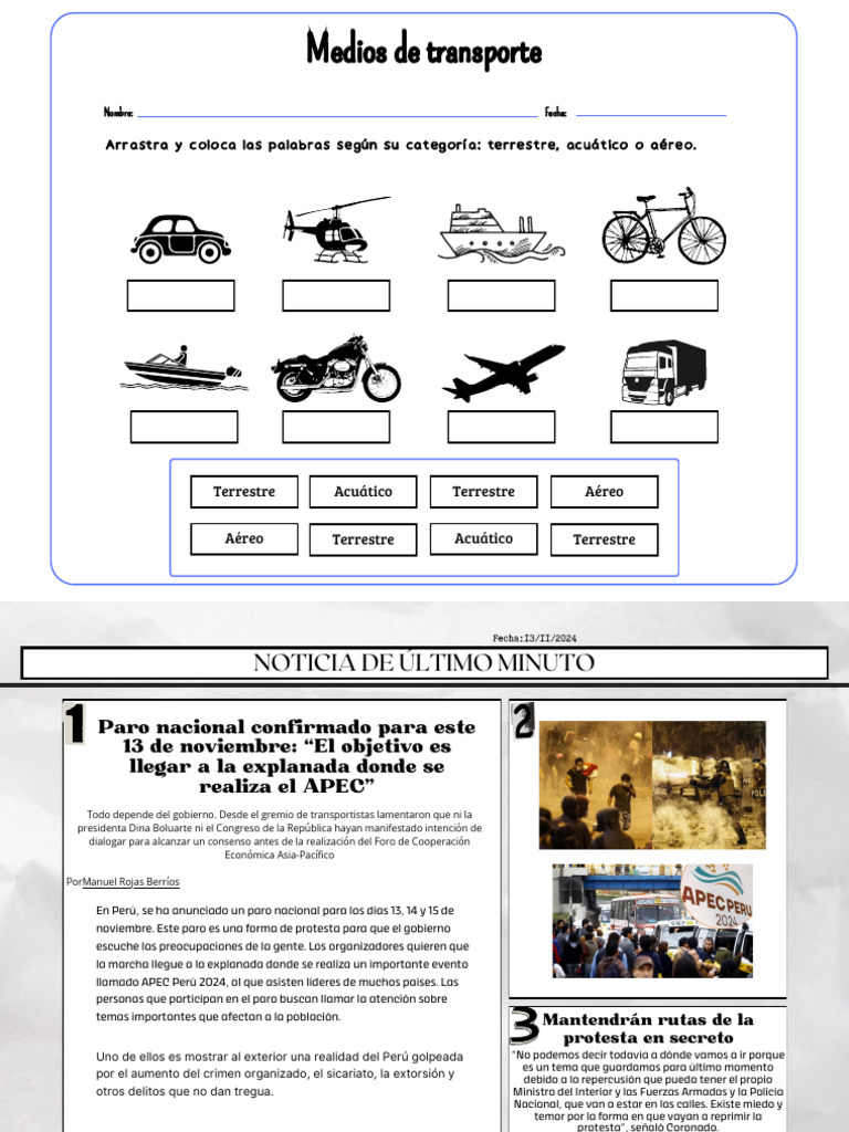 Hoja de trabajo digital medios de transporte sencilla | PDF ...