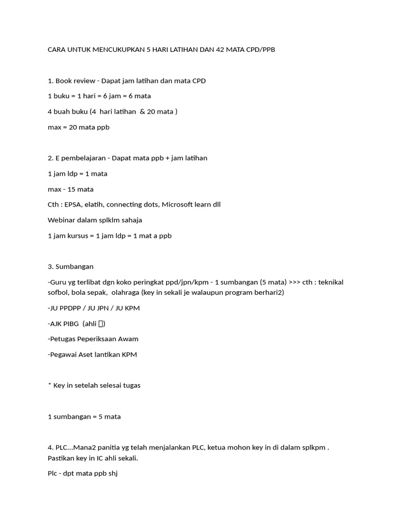 CARA UNTUK MENCUKUPKAN 5 HARI LATIHAN DAN 42 MATA CPD | PDF