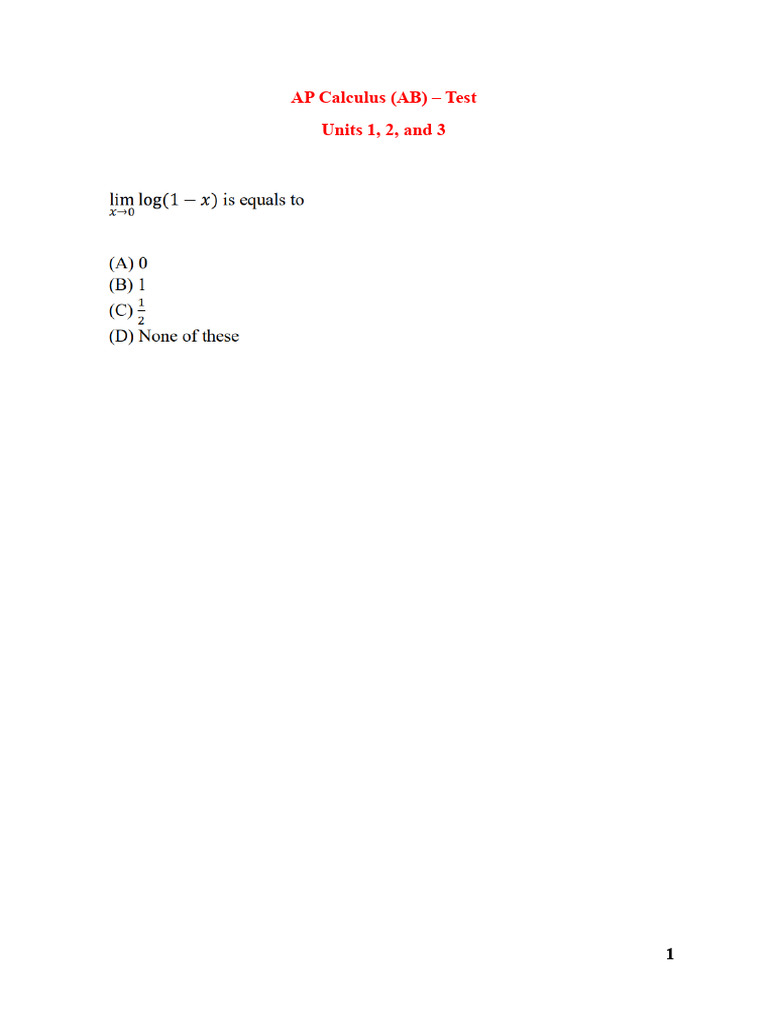 AP Calculus (Test) units 1 to 3 | PDF