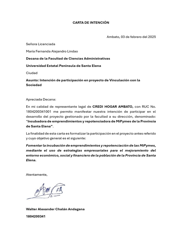 Carta de Intención Sheyla Guaman | PDF