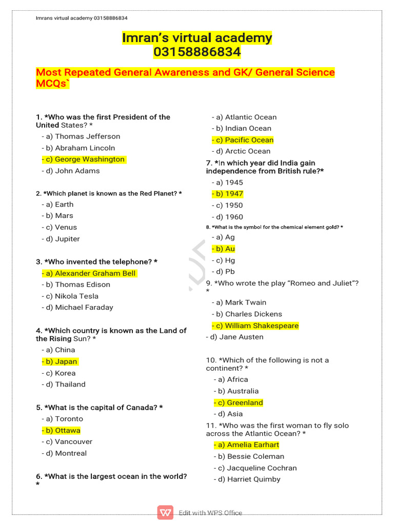 Most Repeated GK MCQs Compilation | PDF | Planets