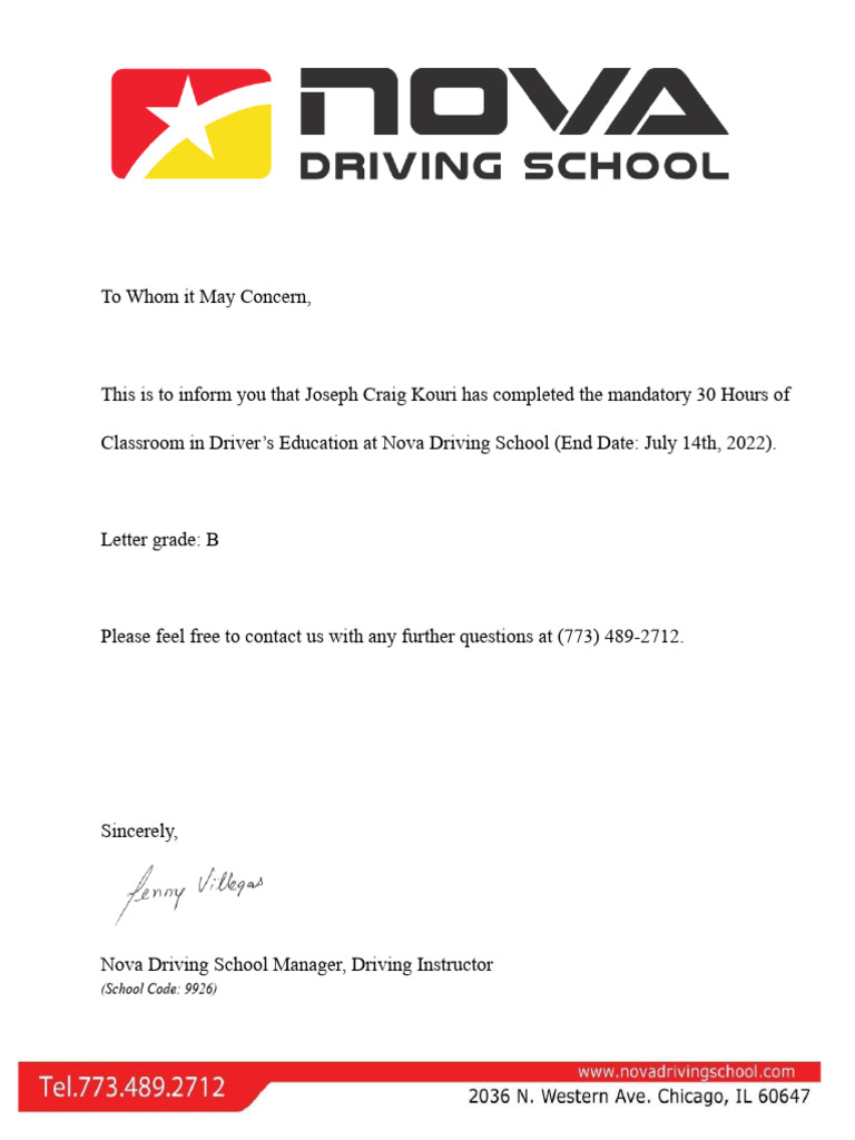 Kouri, Joseph Craig - Letter of 30-Hour Completion | PDF