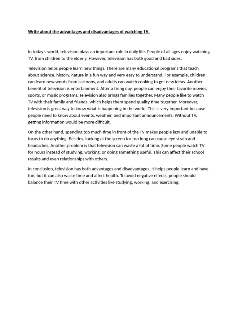 Advantages and Disadvantages of Watching TV | PDF