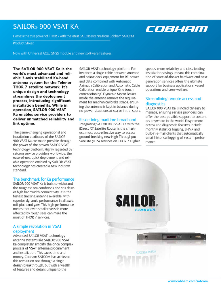 Cobahm Sailor 900 Vsat Ka Product Sheet | PDF | Very Small Aperture ...