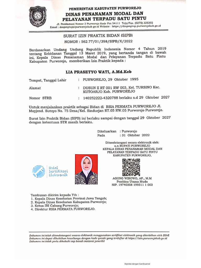 SIP Lia Prasetyo WATI, Amd.Keb | PDF