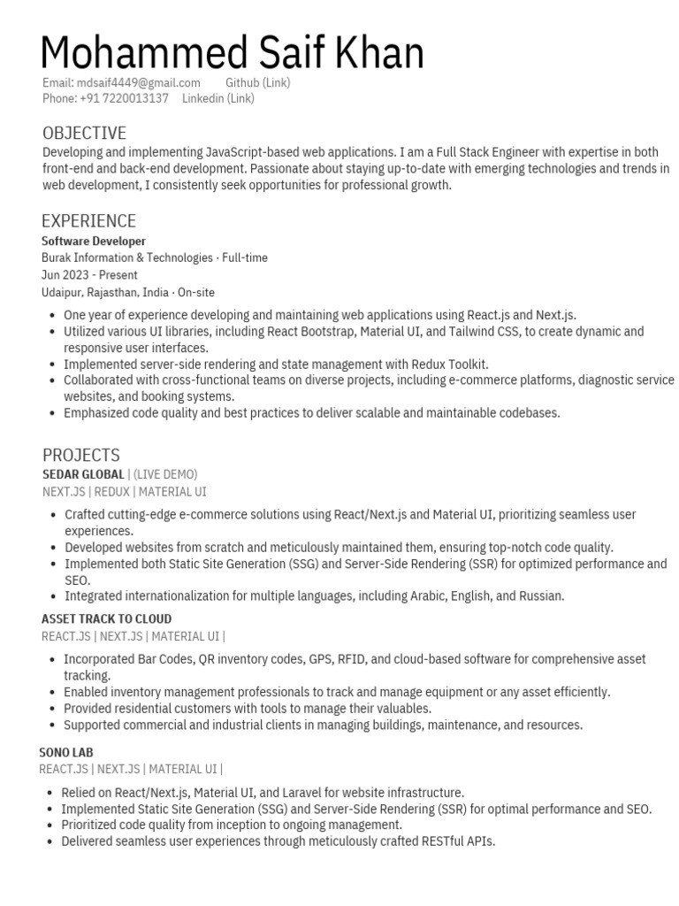 Mohammed Saif Mca Web Developer | PDF | User Interface | Computing