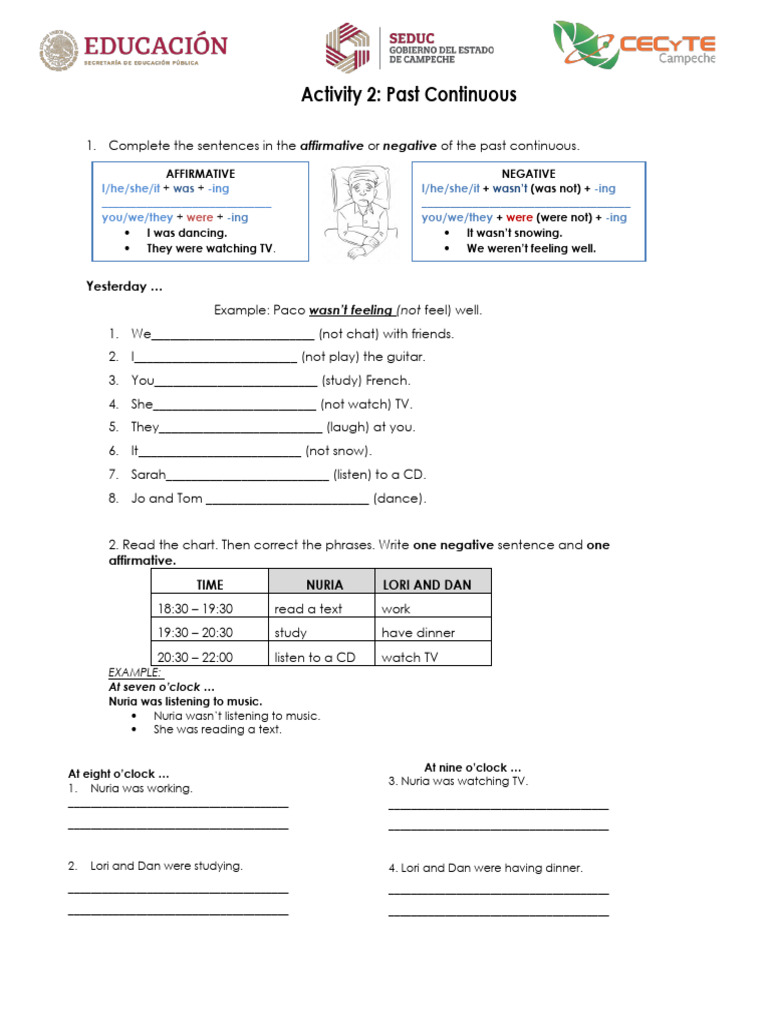 Past Continuous Tense Exercises | PDF