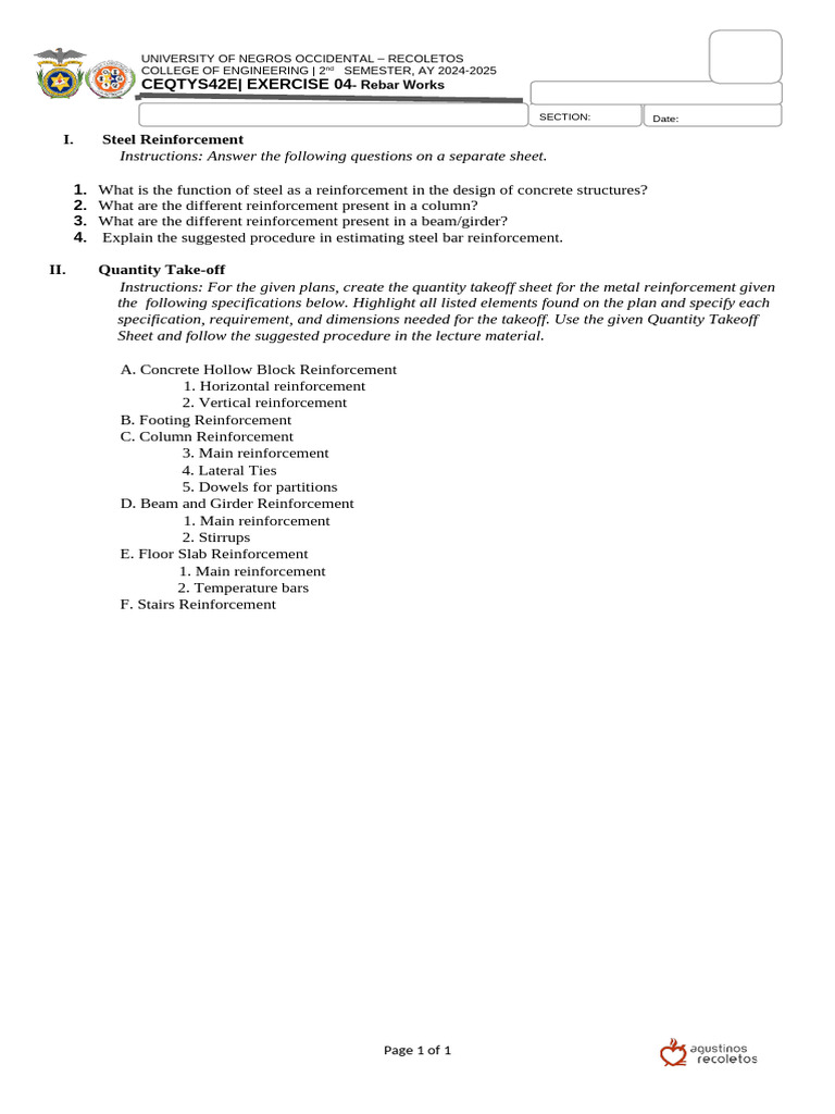 Exercise04 CEQTYS42E Rebar Works | PDF