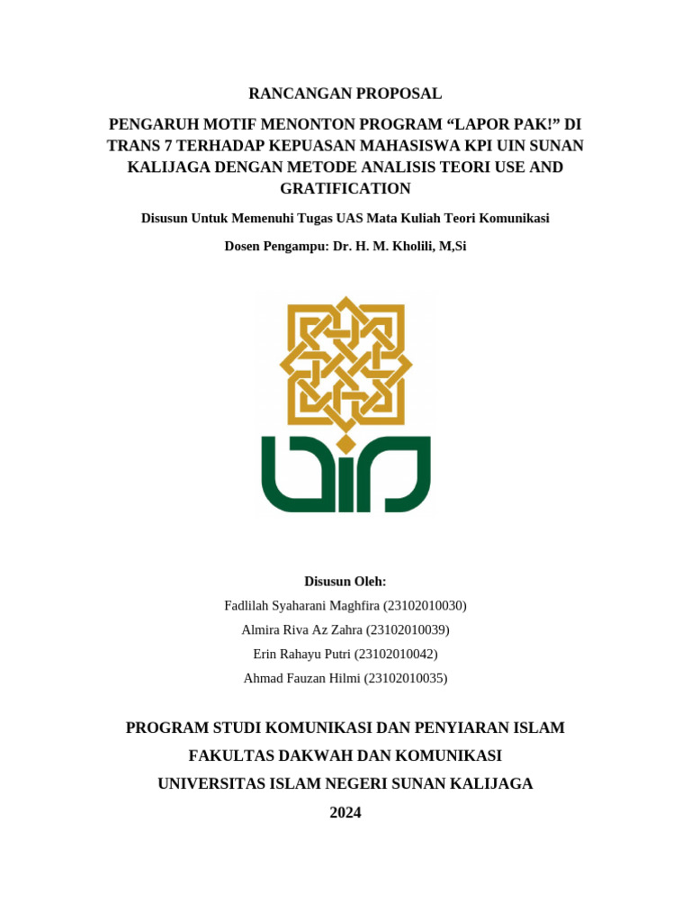 Rancangan_Proposal_Teori_Komunikasi_UAS_kelompok8 | PDF