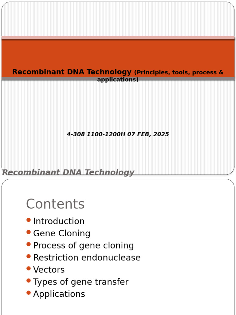 Recombinant DNA Technology Overview | PDF | Molecular Cloning | Plasmid