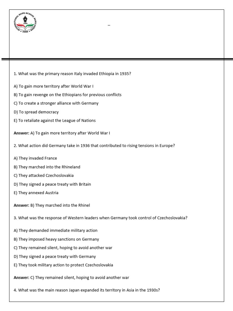 World War II Worksheet | PDF | World War II | Nazi Germany
