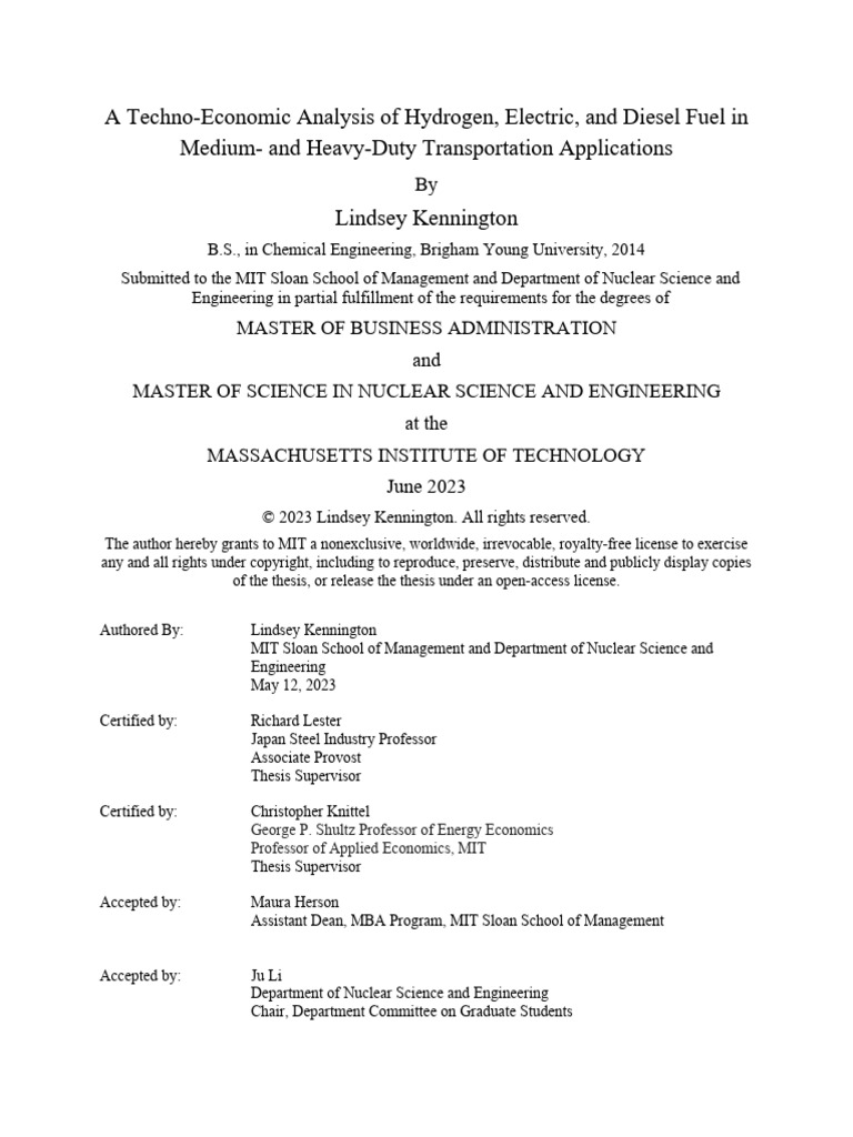 A Techno-Economic Analysis of Hydrogen, Electric, and Diesel Fuel in Medium-And Heavy-Duty ...