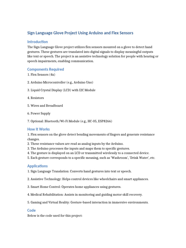 Sign Languages Glove Project | PDF | Arduino | Sensor