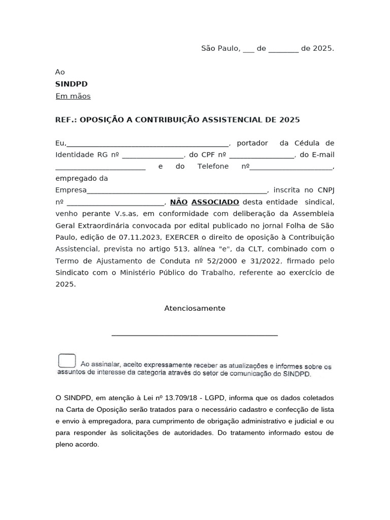 Carta - Oposicao SINDPD - 2025 | PDF