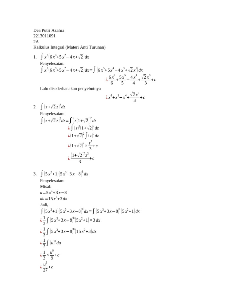 Dea Putri Azahra - Kalkulus Integral | PDF