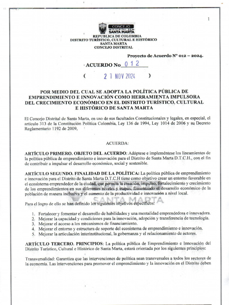 Acuerdo 012-2024 | PDF