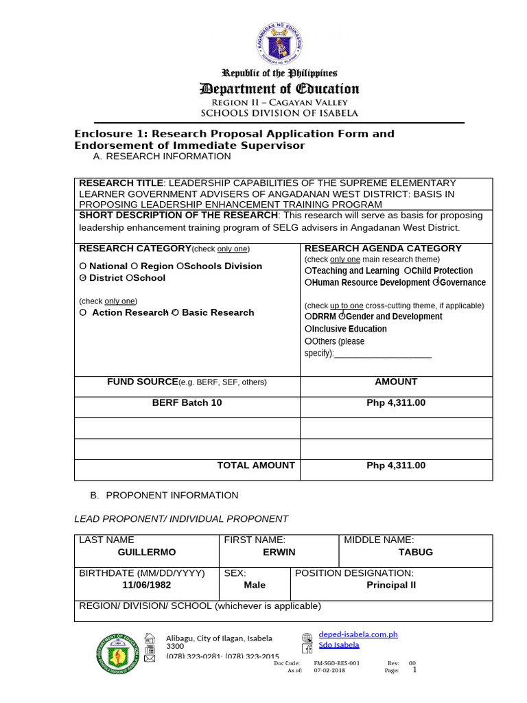 FM SGO RES 001 Annex 1. Research Proposal Application Endorsement | PDF