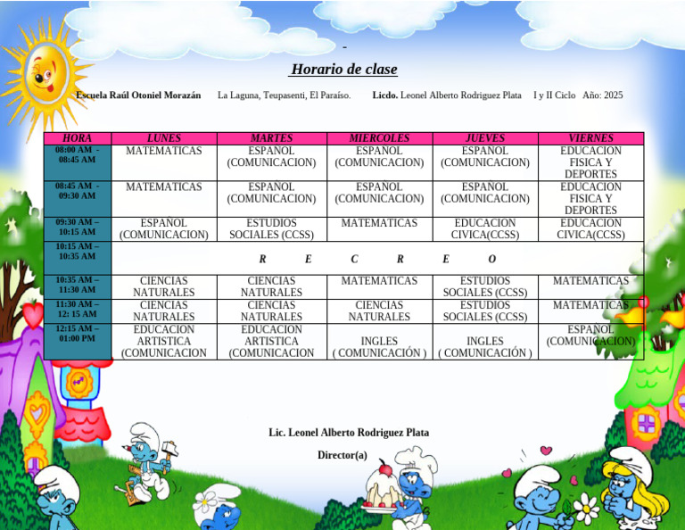 Horario de Clase ESCUELA RAUL OTONIEL MORAZAN | PDF