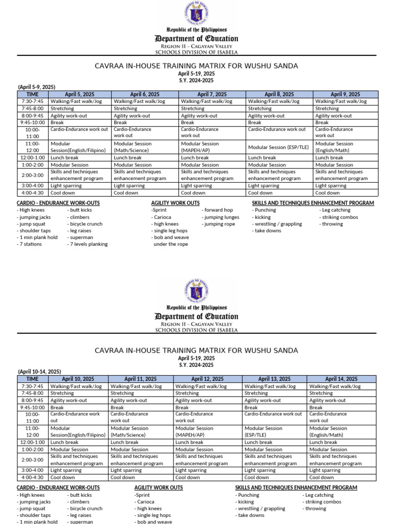 Wushu Sanda Training Schedule 2025 | PDF | Individual Sports | Combat ...