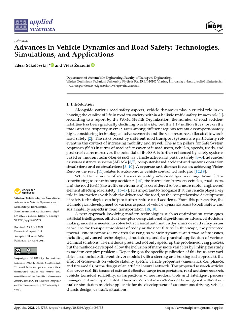 Advances in Vehicle Dynamics and Road Safety - Technologies ...