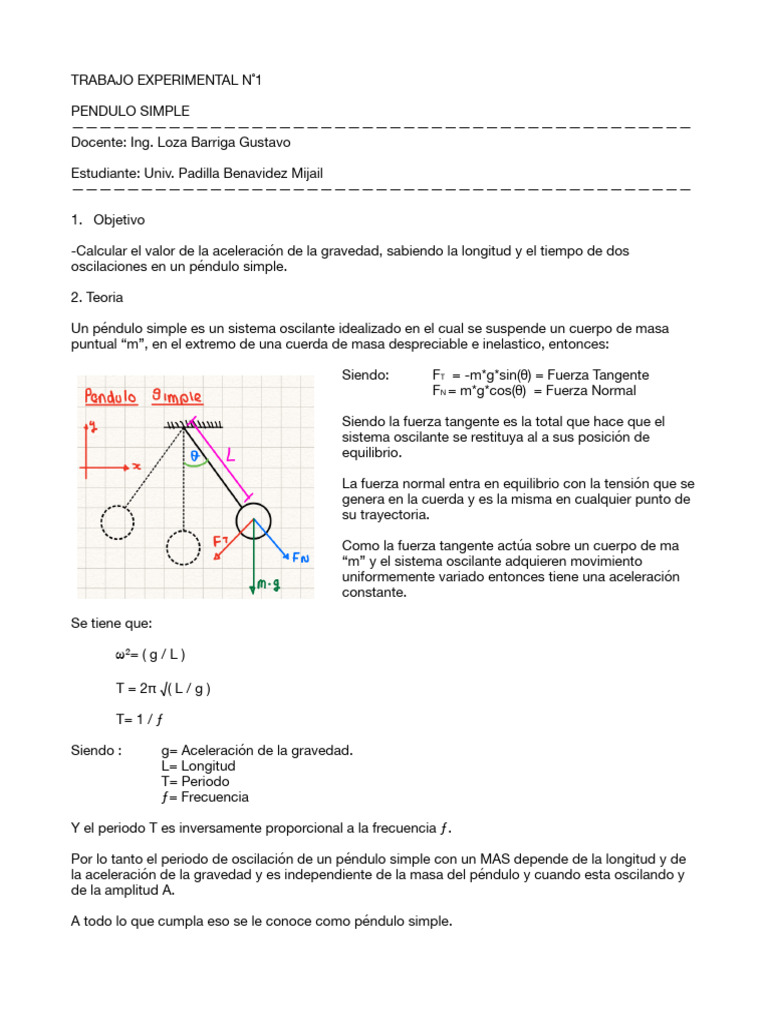 Estudio del Péndulo Simple y Gravedad | PDF | Fuerza | Péndulo