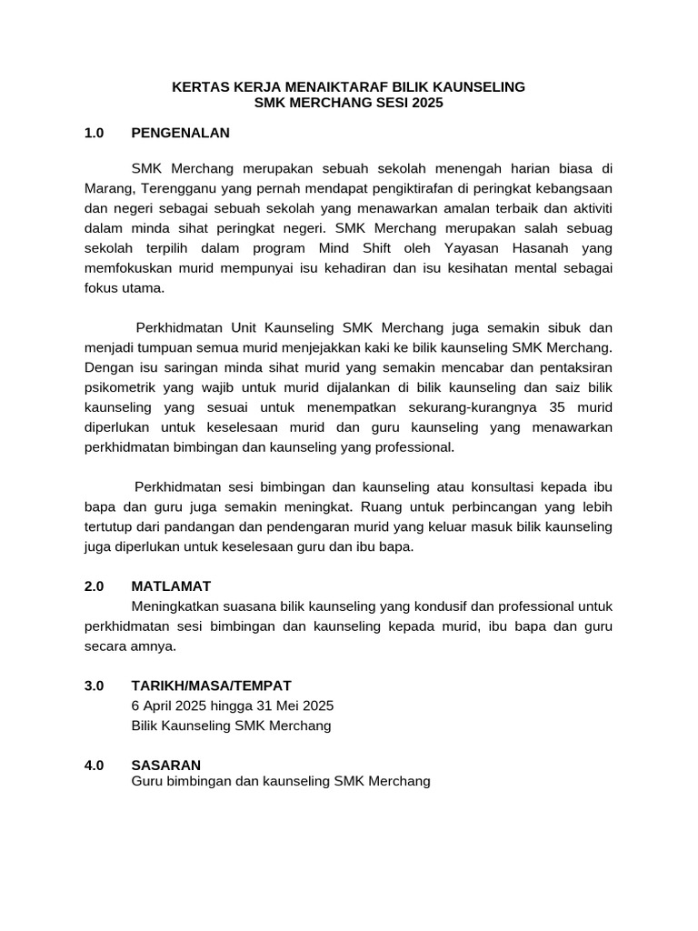 KERTAS KERJA MENAIKTARAF BILIK KAUNSELING | PDF