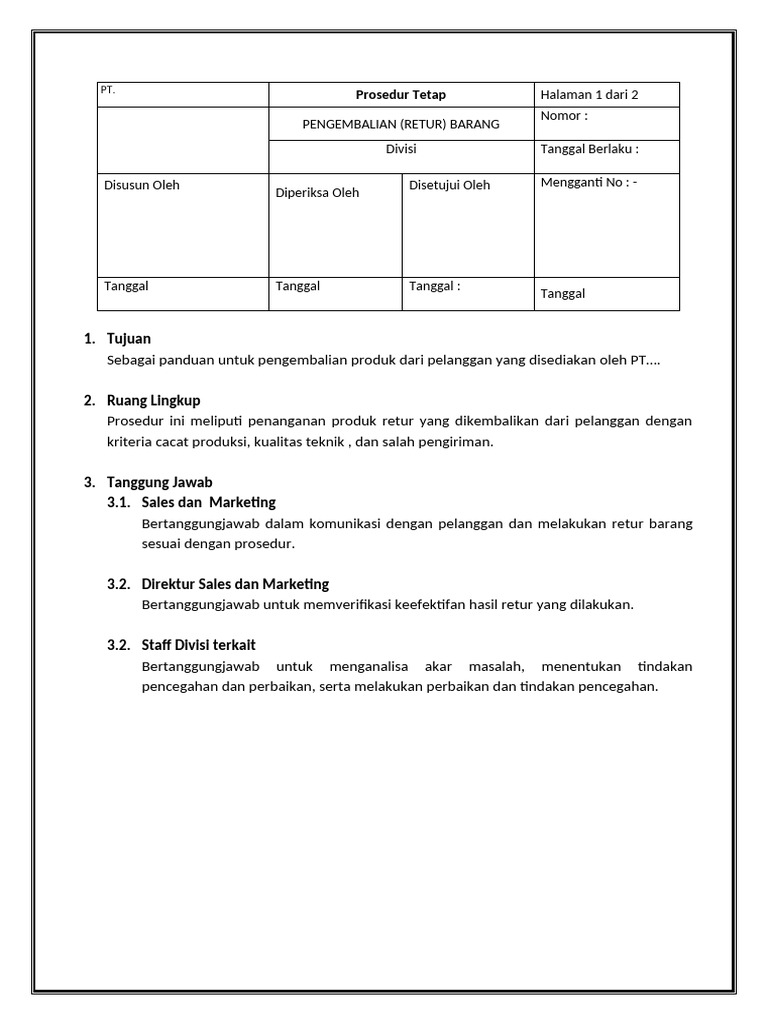Prosedur Pengembalian Barang Retur | PDF
