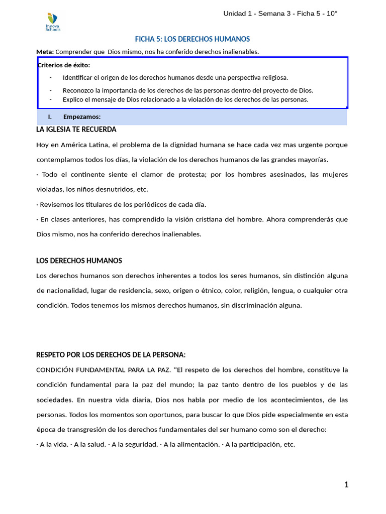 Ficha de Trabajo 03 Los Derechos Humanos | PDF | Derechos humanos ...