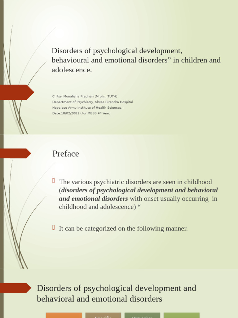Disorders of Psychological development and Behavior in child and ...