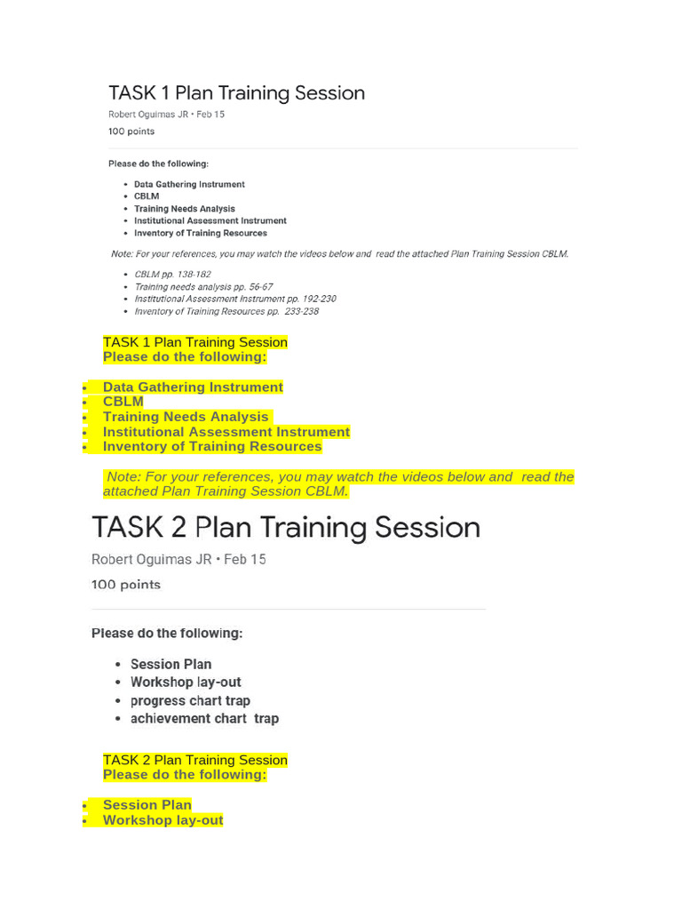 TASK 1 Plan Training Session | PDF