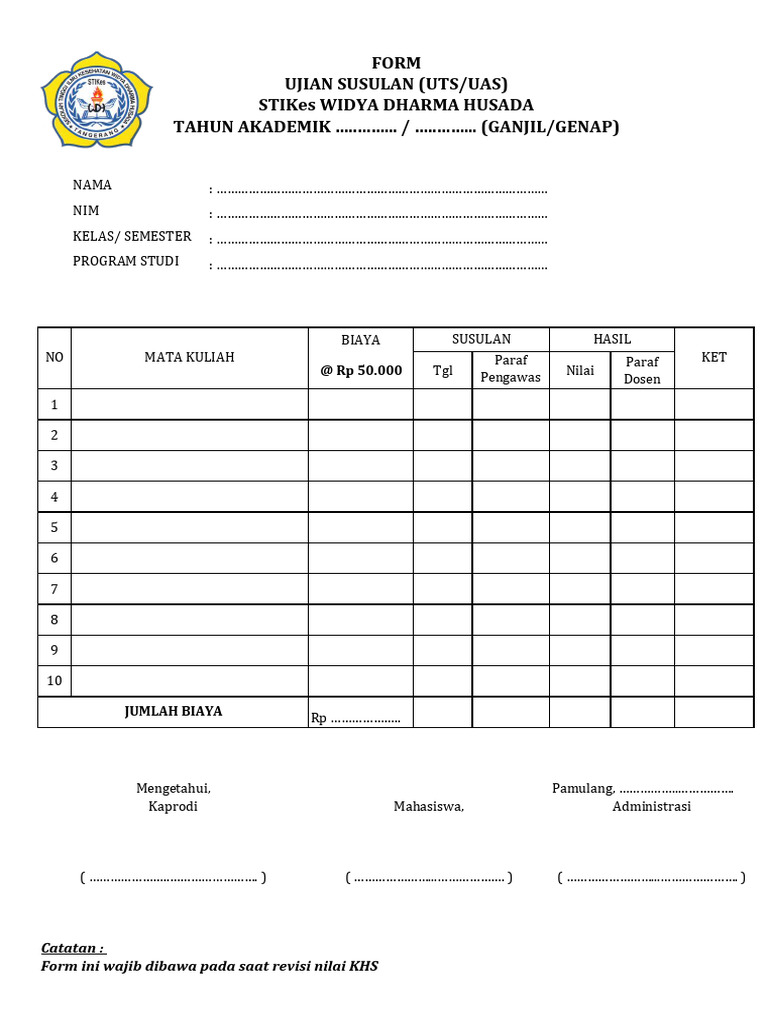 Form Ujian Susulan STIKes 2023 | PDF