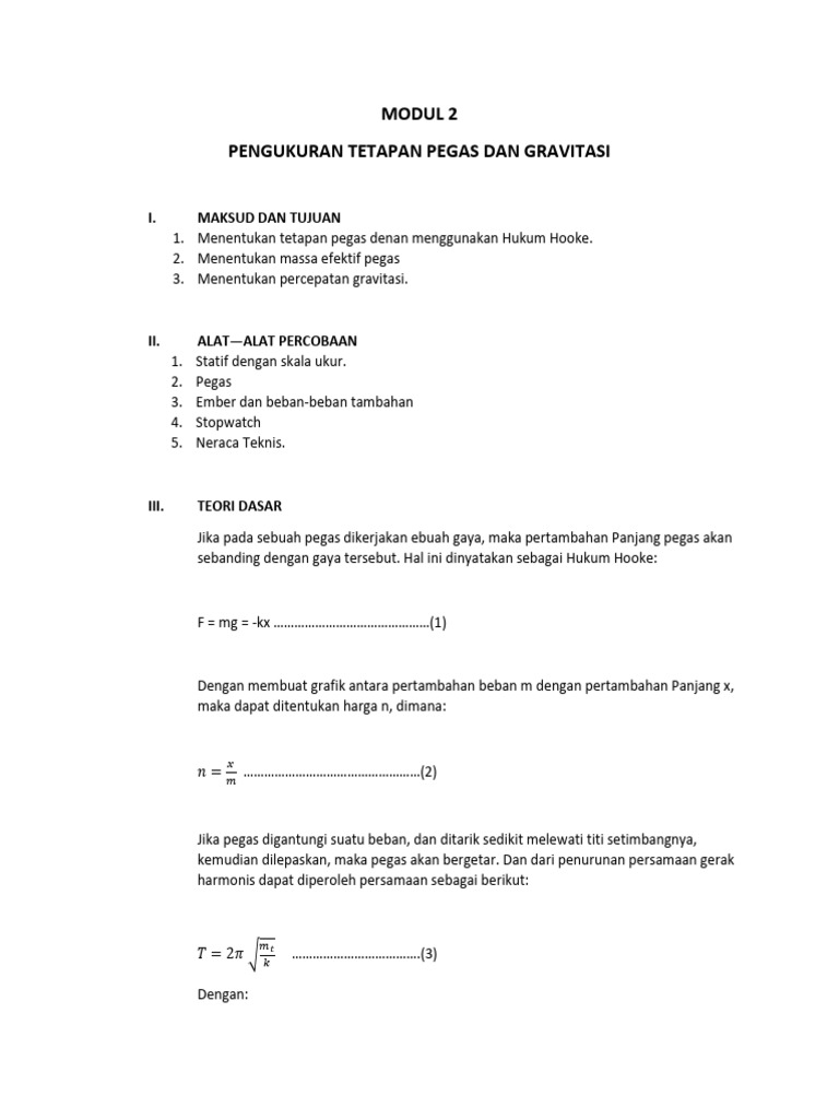 Modul 2-Pengukuran Tetapan Pegas Dan Gravitas | PDF