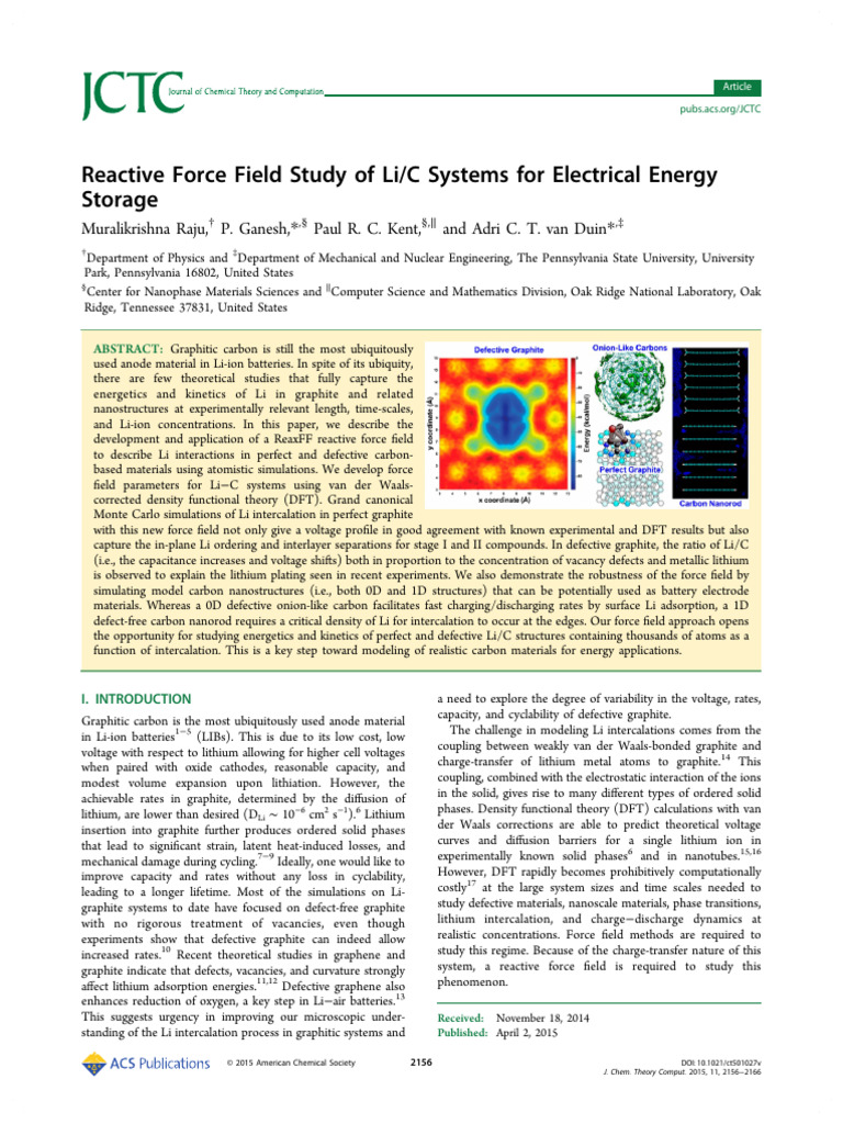 Muralikrishna Raju - 2014 - Force Field LiC6 3 | PDF | Graphene | Force ...