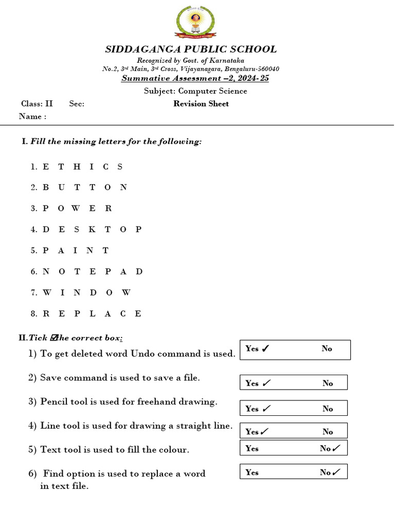 class 2 SA2 comp revision sheet | PDF | Printer (Computing) | Computing