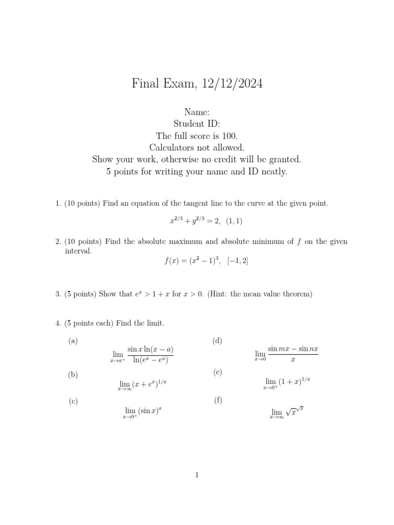 Final Exam Fall 2024 | PDF | Mathematical Objects | Mathematical Physics
