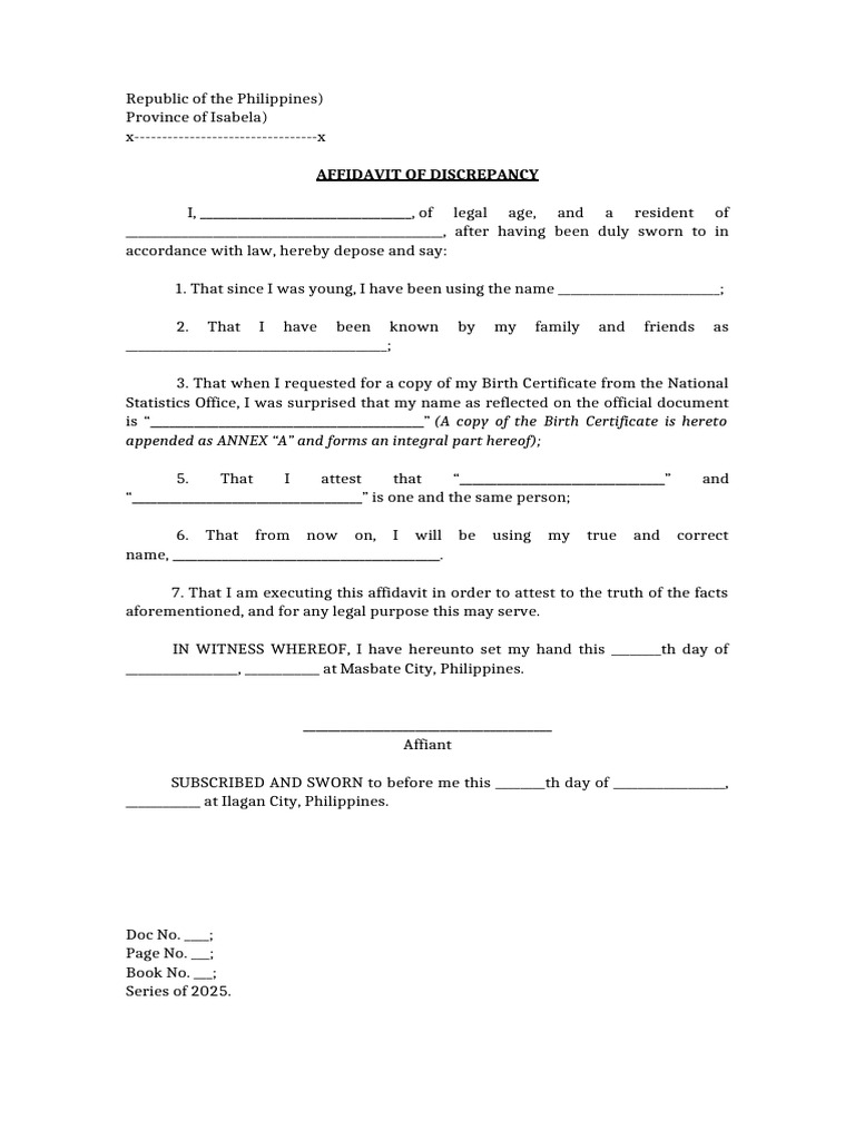 Affidavit of Discrepancy - Blank | PDF