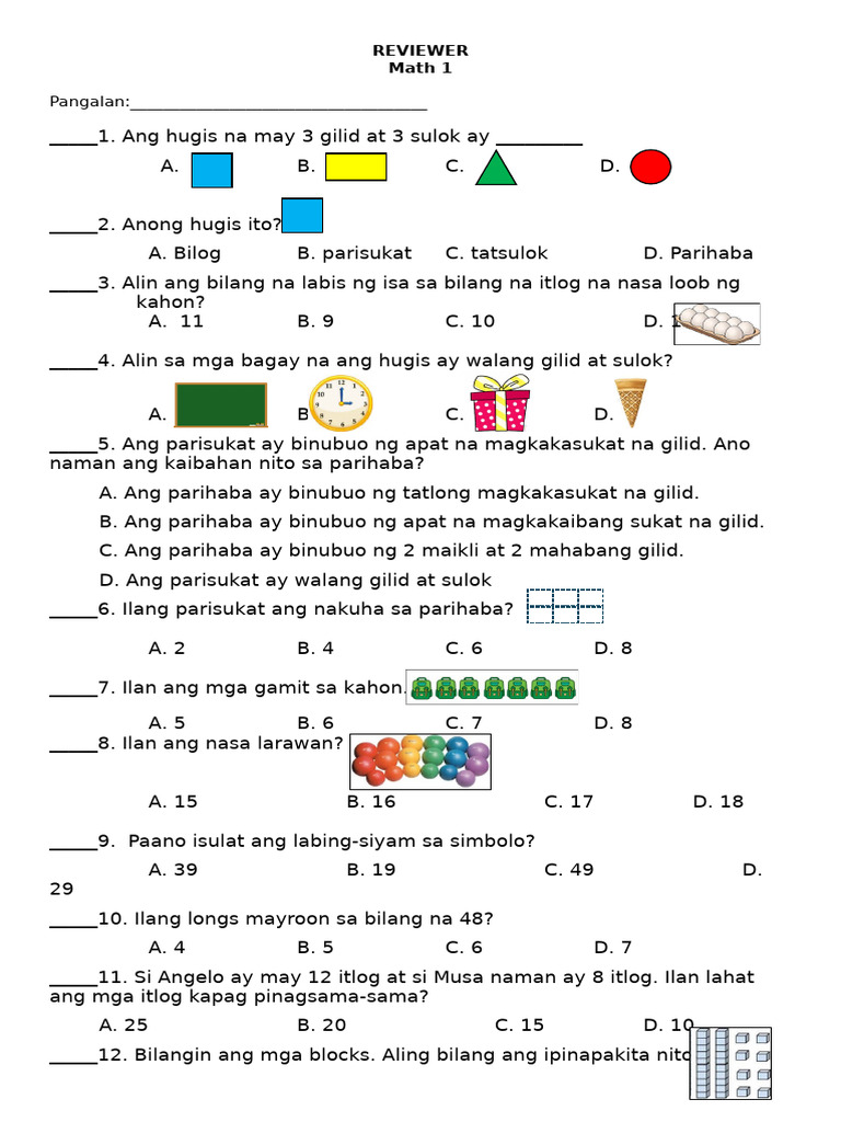 Reviewer in Math 1 Quarter 1 | PDF