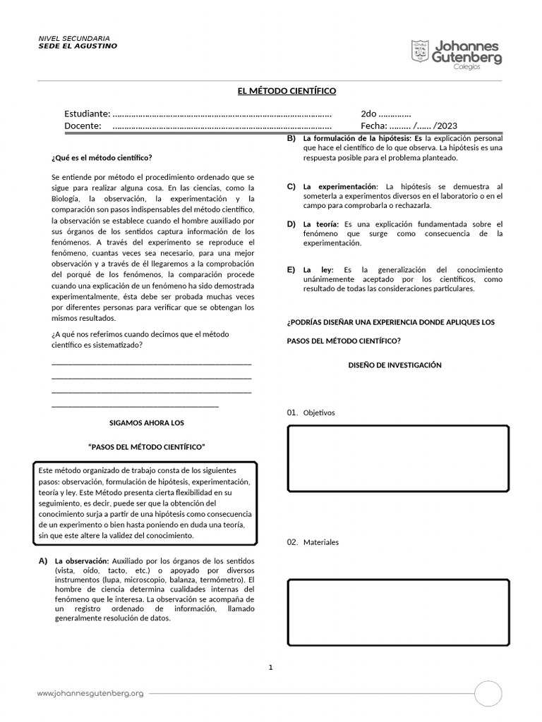 Método Científico - Actividad Para El Aula | PDF | Observación | Método ...